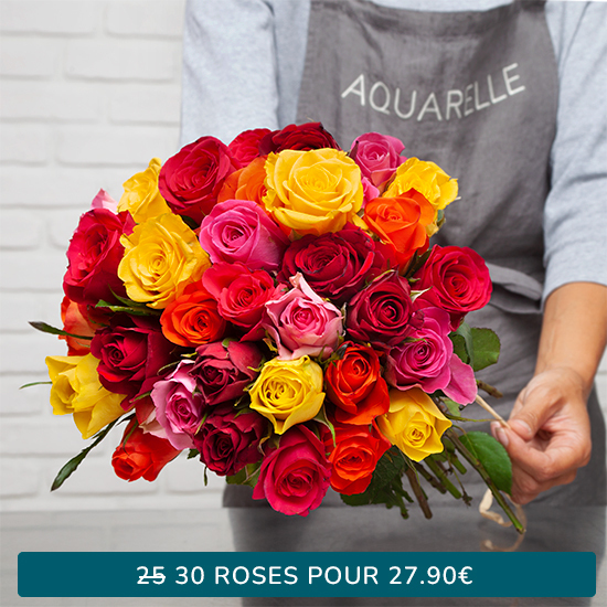 Bouquet de Roses Multicolores – Dès 27,90€ | Livraison Rapide|Aquarelle